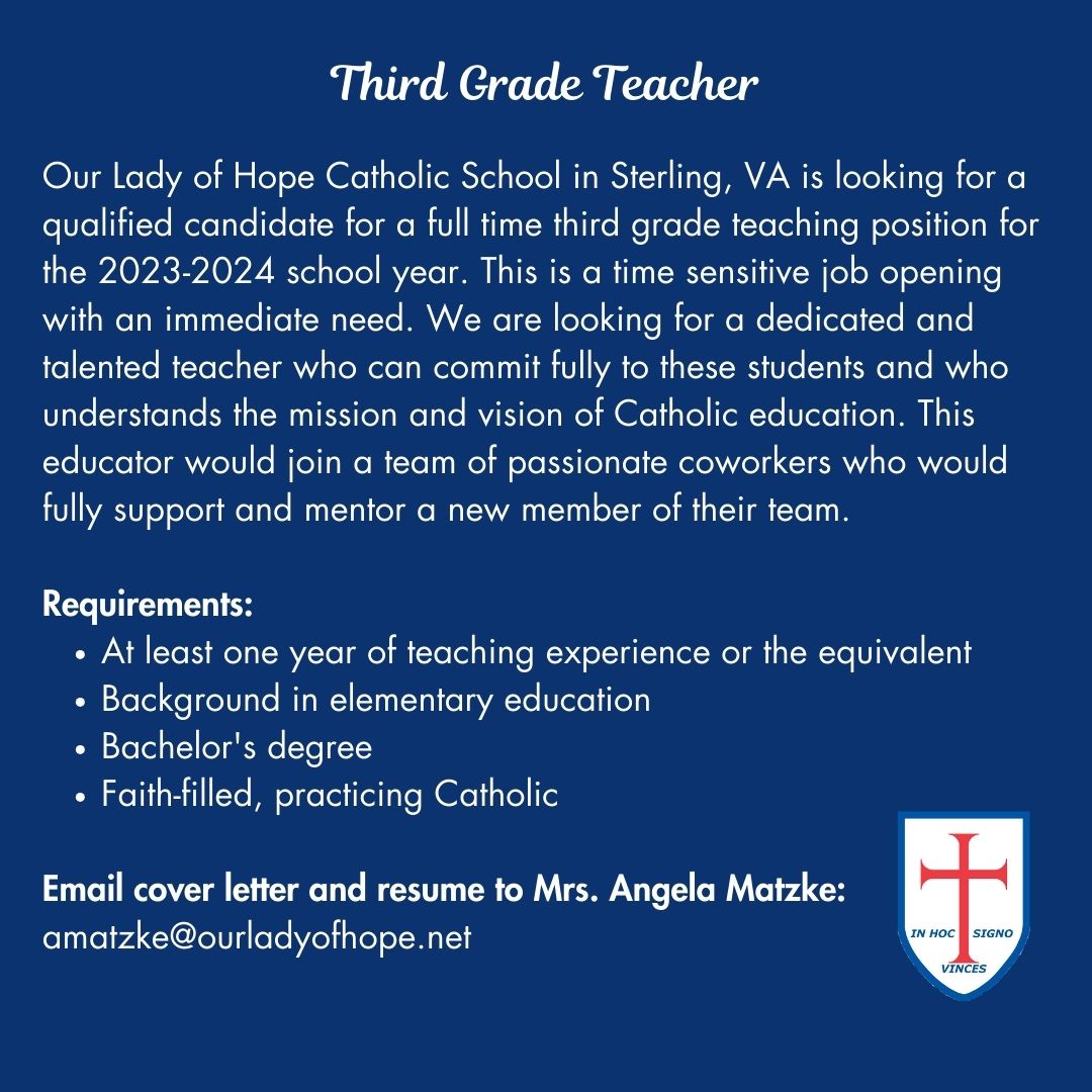 Join our Team - Our Lady of Hope Catholic School
